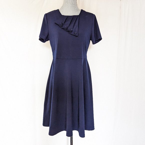 Mike Is | Dresses | Mike Is Dress Navy Flutter Colar Tie Fit And Flare ...